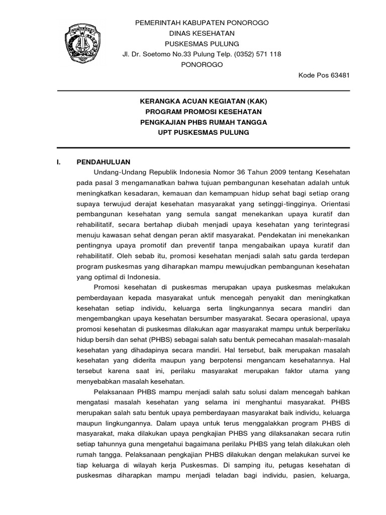 Kak Pengkajian PHBS RT | PDF