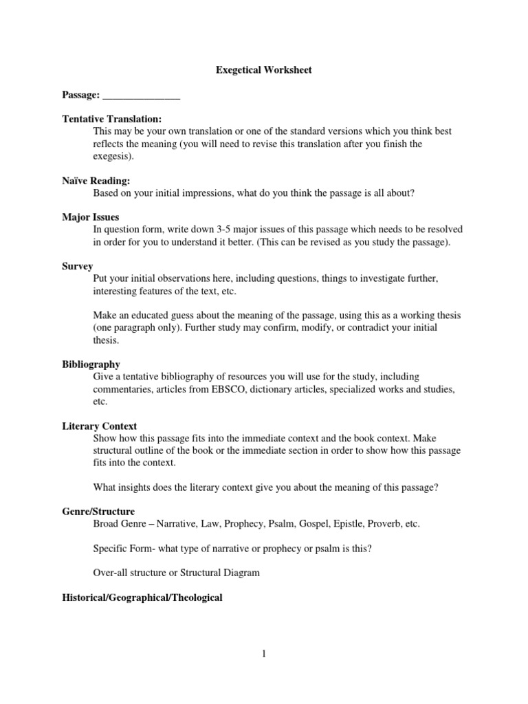 Exegetical Worksheet | Exegesis