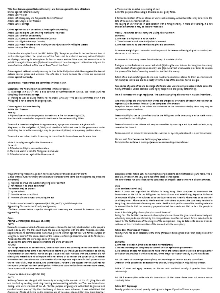 Crim 2 Reviewer | PDF | Treason | Arrest