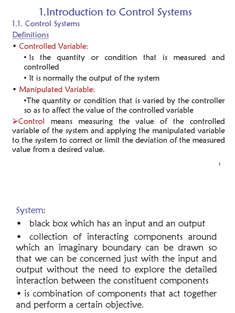 1.1. Control Systems Definitions: Controlled Variable | PDF | Control ...