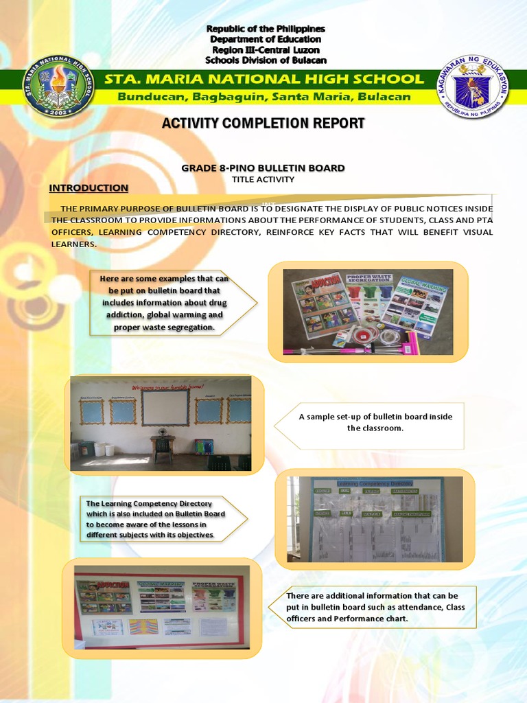 Activity Completion Report BULLETIN BOARD | PDF | Classroom | Educational Psychology