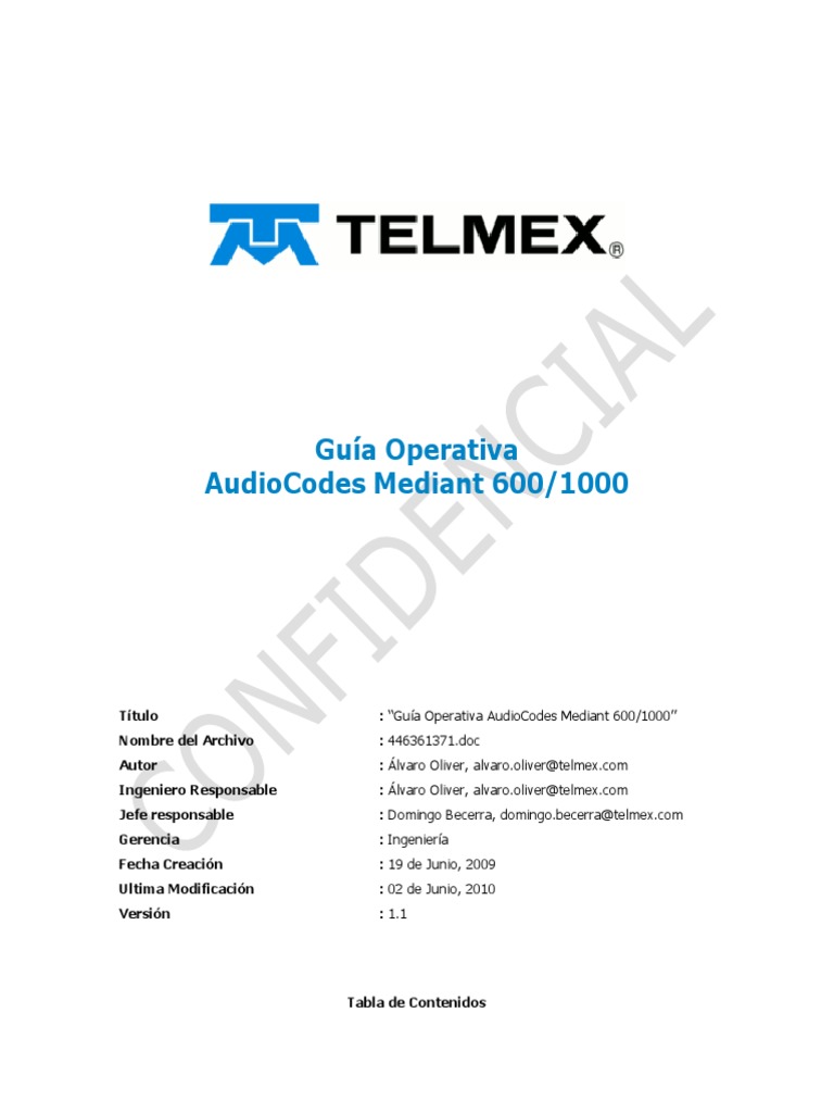 Guía AudioCodes Mediant 600 - 1000 v1.1 | PDF | protocolo de Iniciacion ...