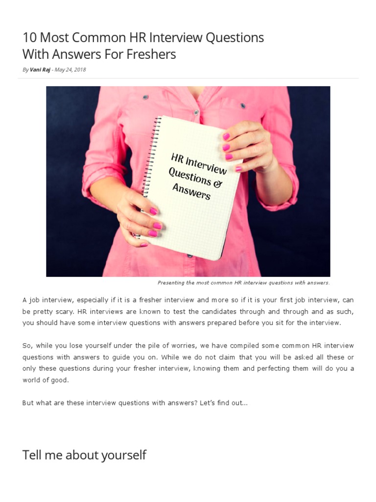 10 Most Common HR Interview Questions With Answers For Freshers ...