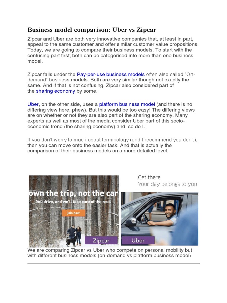 UBER VS ZIPCAR Analysis | PDF | Sharing Economy | Business Model