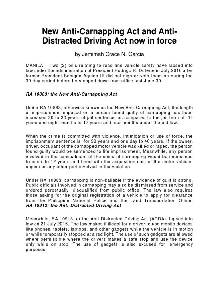 2016 New Laws ANTI-CARNAPPING | PDF | Justice | Crime & Violence