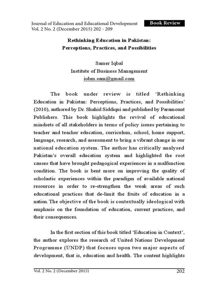 Rethinking Education in Pakistan: Perceptions, Practices, and ...