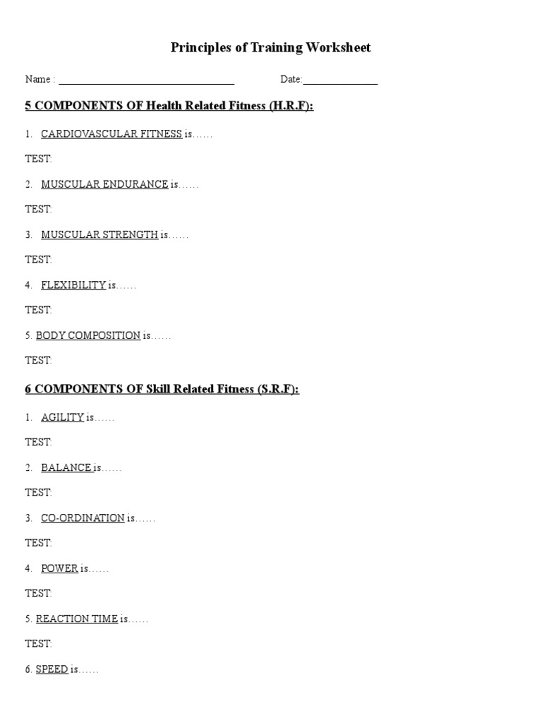 FITT Principles Training Worksheet | PDF | Physical Fitness | Heart Rate