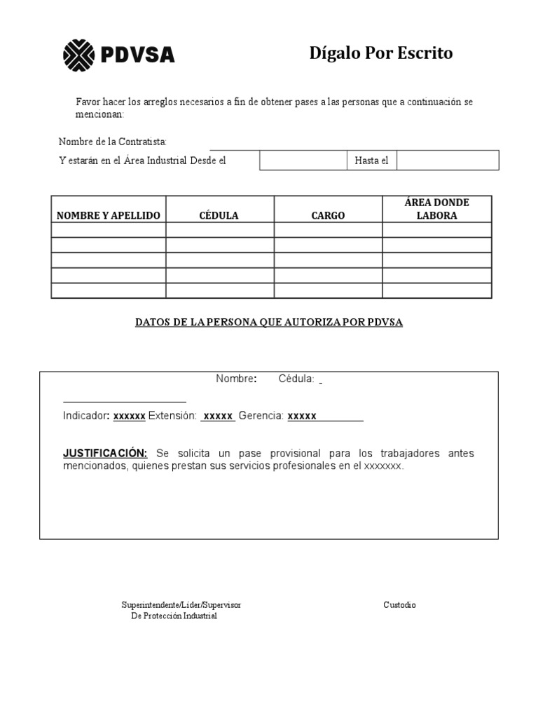 Solicitud de Pases Provisionales PDVSA | PDF | Tecnología