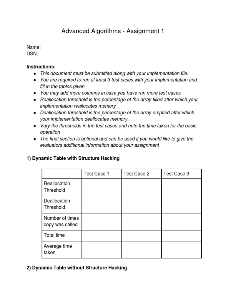 Advanced Algorithms - Assignment 1: Instructions | PDF | Computers ...