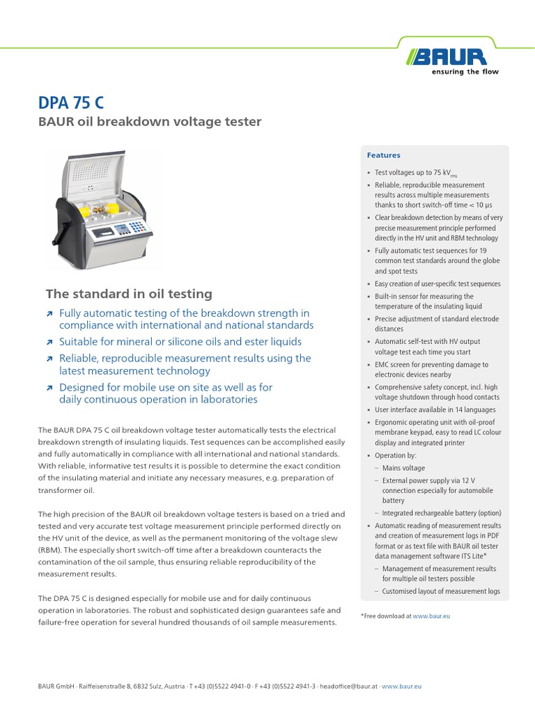 BAUR DPA 75 C Oil Breakdown Voltage Tester: Technical Features and ...