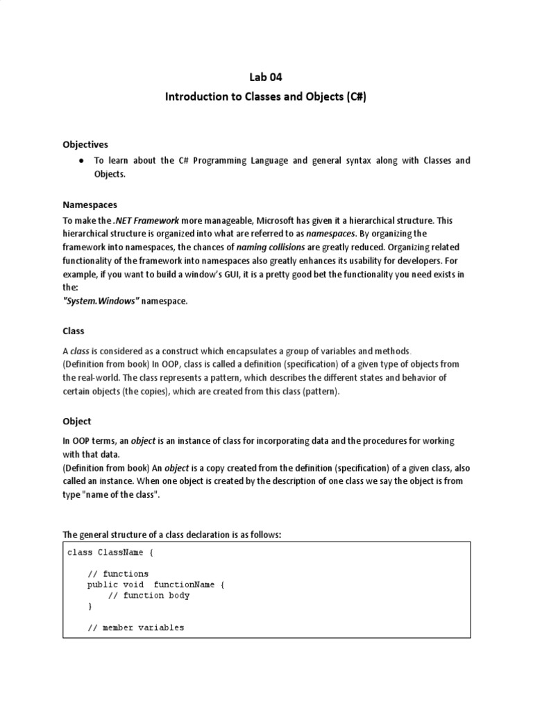 Lab 04 Classes And Object C Pdf Class Computer Programming C Sharp Programming Language