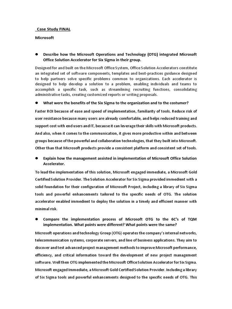 Case Study TQM Finals | PDF | Six Sigma | Microsoft