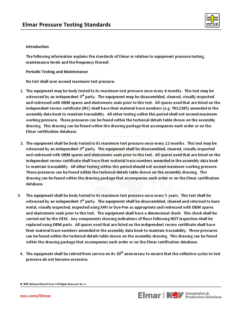 Elmar Pressure Testing Standards Reference Guide | PDF | Nondestructive ...