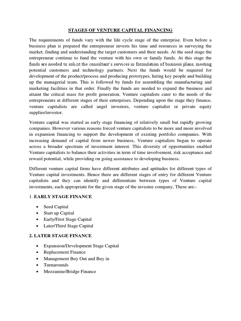 Stages of Venture Capital Financing | PDF | Venture Capital | Corporate ...