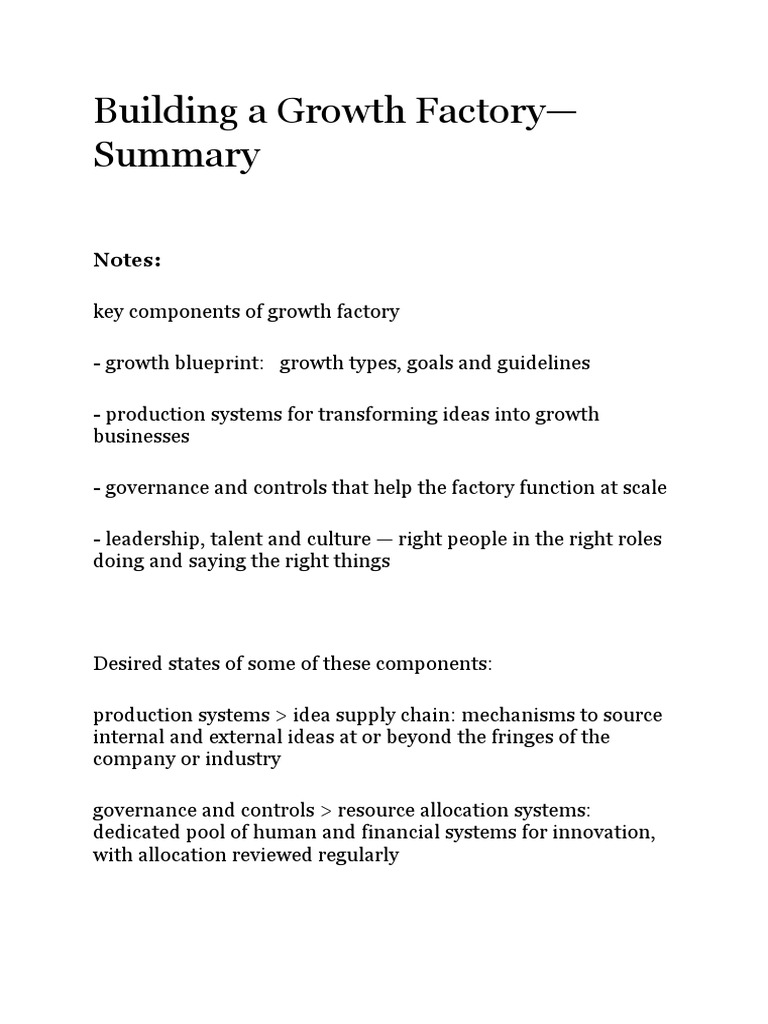 3.building A Growth Factory-Summary | Download Free PDF | Innovation ...