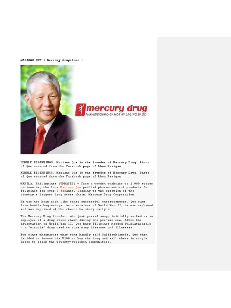 MARIANO QUE (Mercury Drugstore) | PDF | Business