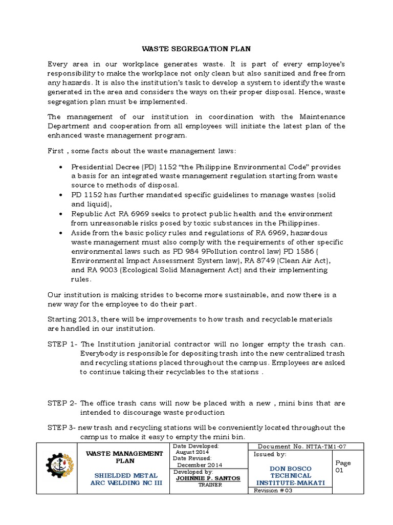 Waste Segregation Plan | PDF | Waste Management | Waste