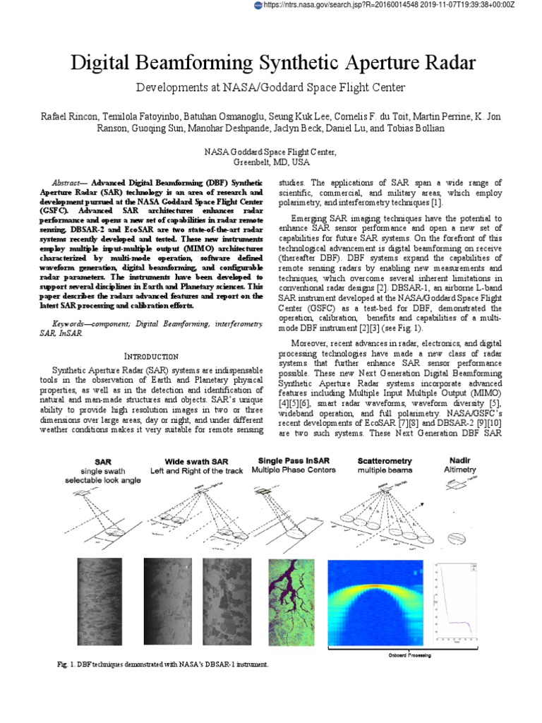 Digital Beamforming Synthetic Aperture Radar: Developments at NASA ...