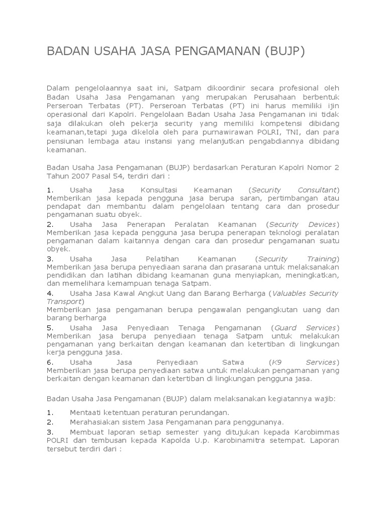Badan Usaha Jasa Pengamanan (Bujp) : Transport) | PDF