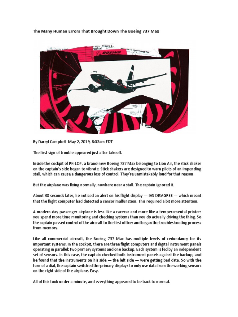 The Many Human Errors That Brought Down The Boeing 737 MAX - Article ...