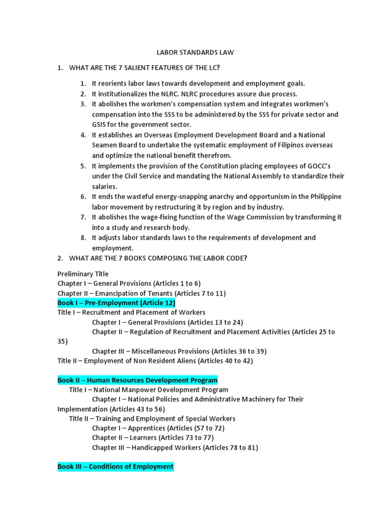 Labor Standards Law Pointers | PDF | Employment | Labour Law