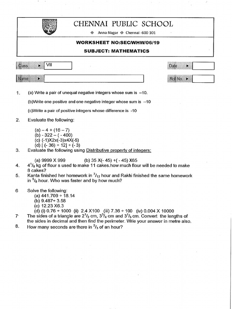 Maths Worksheet | PDF