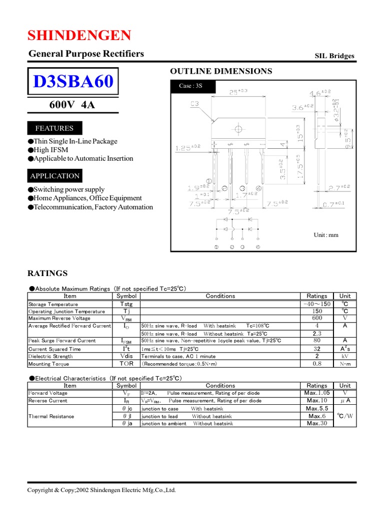 D3SBA60 Shindengen | PDF | Diode | Rectifier