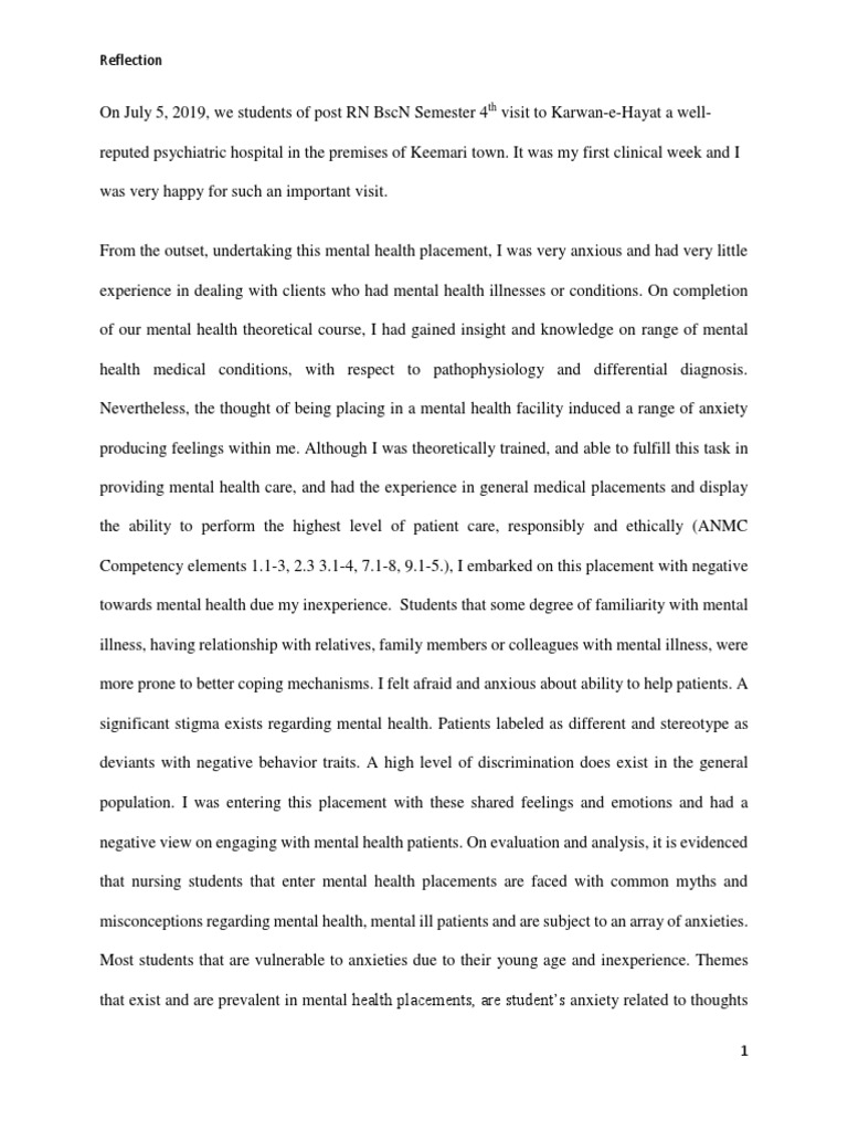 Mental Health Reflection 1 | PDF | Mental Health | Social Stigma