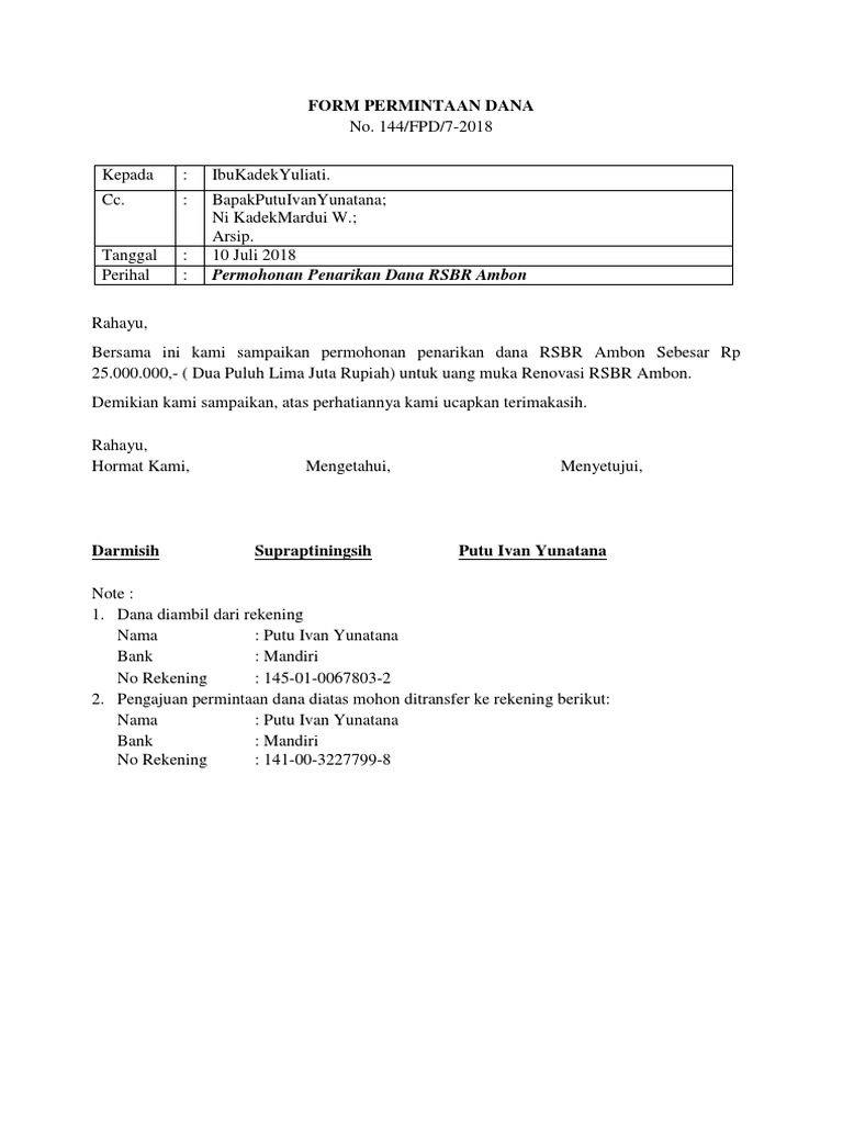 Contoh Form Permintaan Dana | PDF