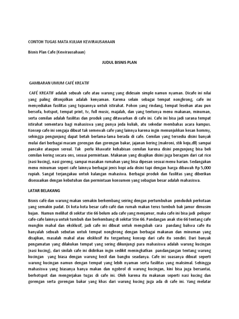 Contoh Bisnis Plan | PDF