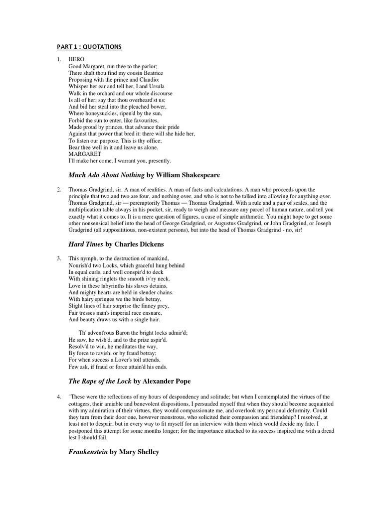 Part 1: Quotations: Much Ado About Nothing by William Shakespeare ...