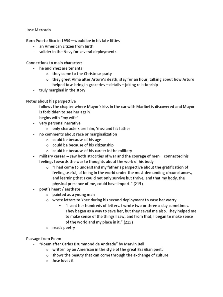 Jose Mercado From The Book of Unknown Americans by Cristina Henriquez | PDF