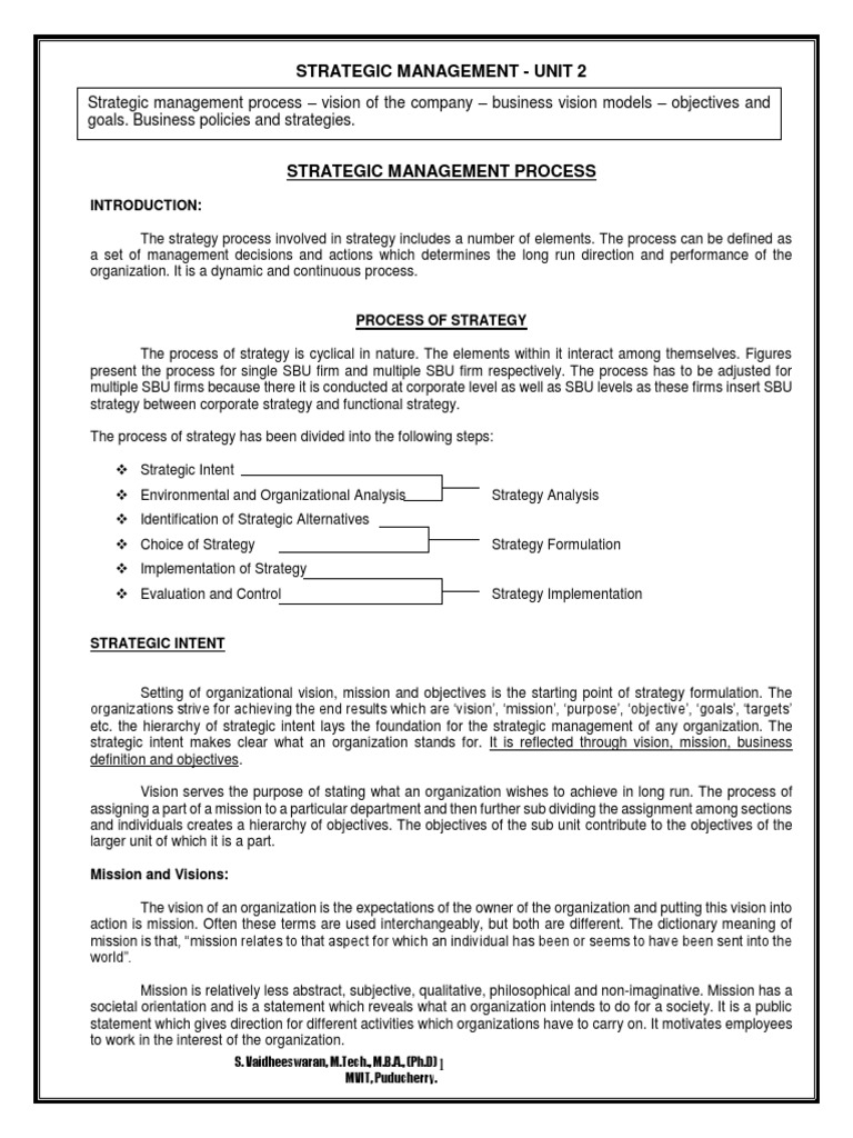 SM Unit 2 Printout | PDF | Strategic Management | Goal