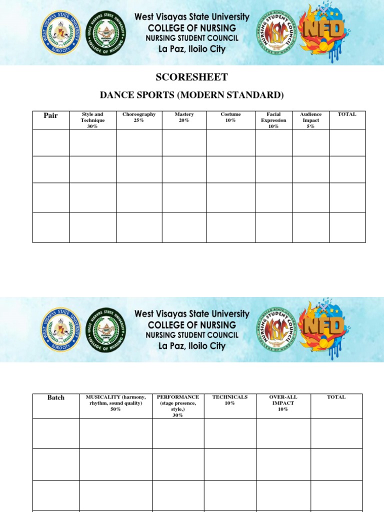 Dance and Vocal Scoresheet Template | PDF
