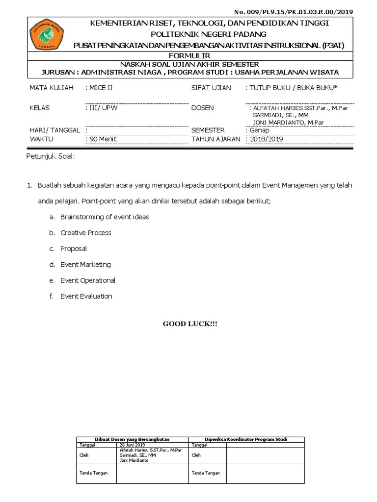 Soal Ujian MICE II Administrasi Niaga | PDF