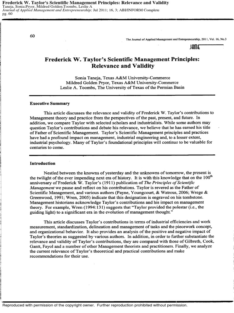 Frederick W. Taylor - S Scientific Management Principles | PDF