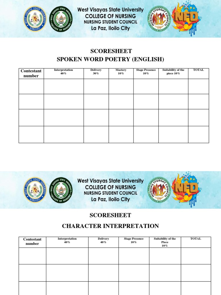 Spoken Word Poetry Competition Scoresheet | PDF