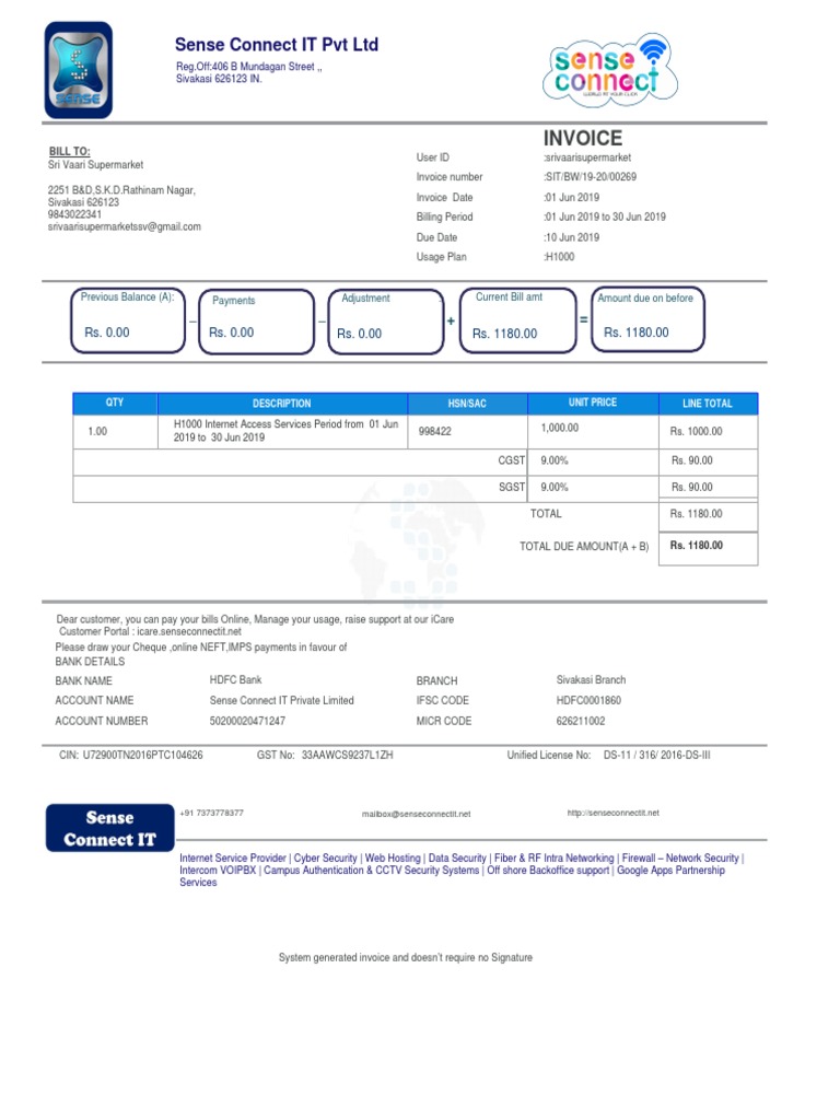 Invoice: Sense Connect IT PVT LTD | PDF | Invoice | Computer Security