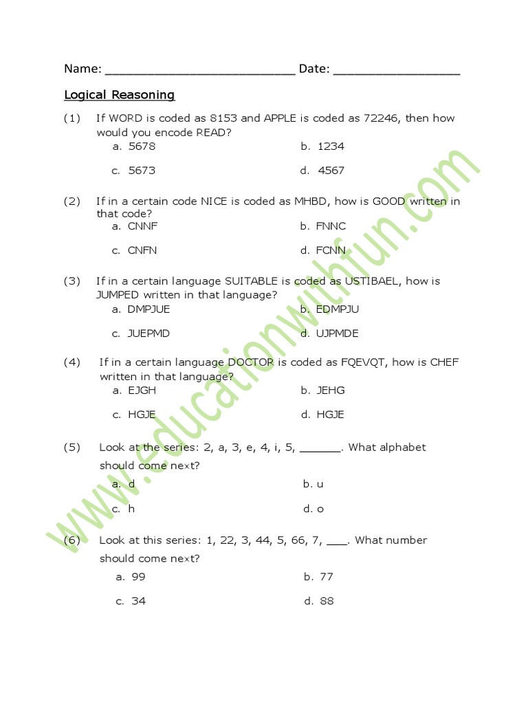 Logical Reasoning Code Puzzles | PDF