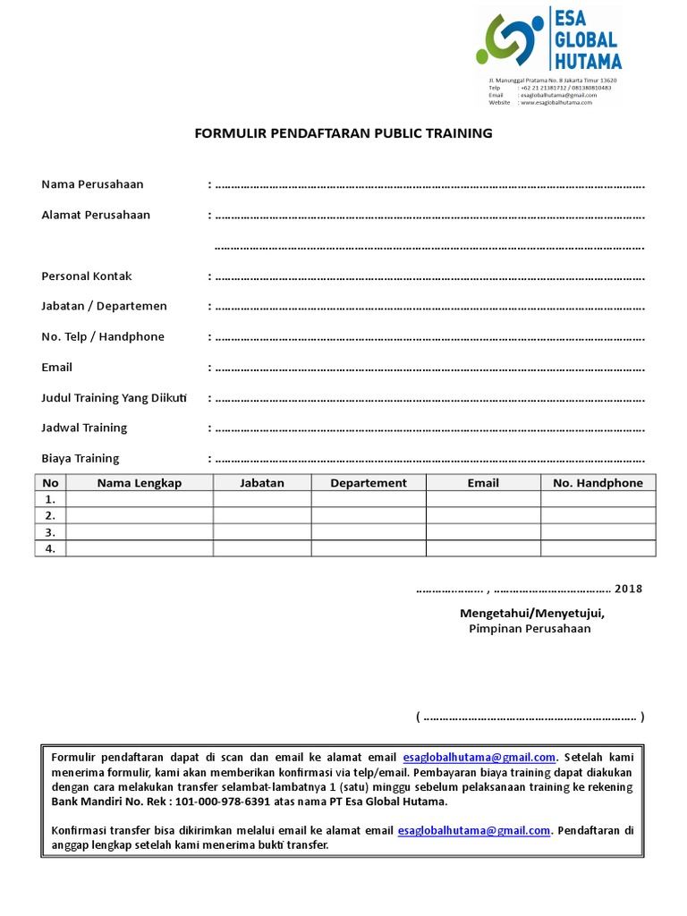 Formulir Pendaftaran Training Online | PDF | Career & Growth | Finance ...