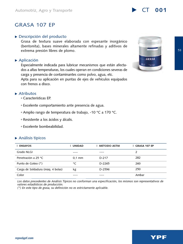 Grasa 107 EP Ypf[795] | Agua | Sustancias químicas