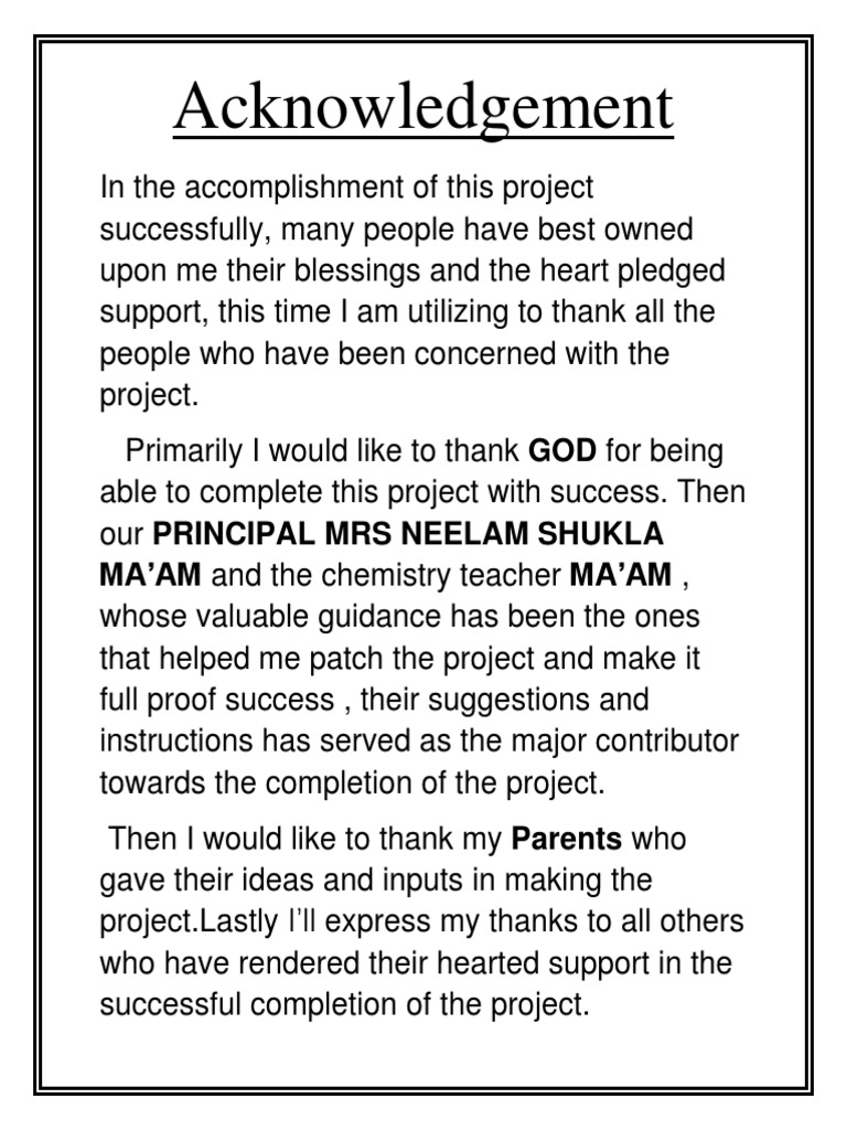 Acknowledgement: MA'AM and The Chemistry Teacher MA'AM | PDF | Milk ...