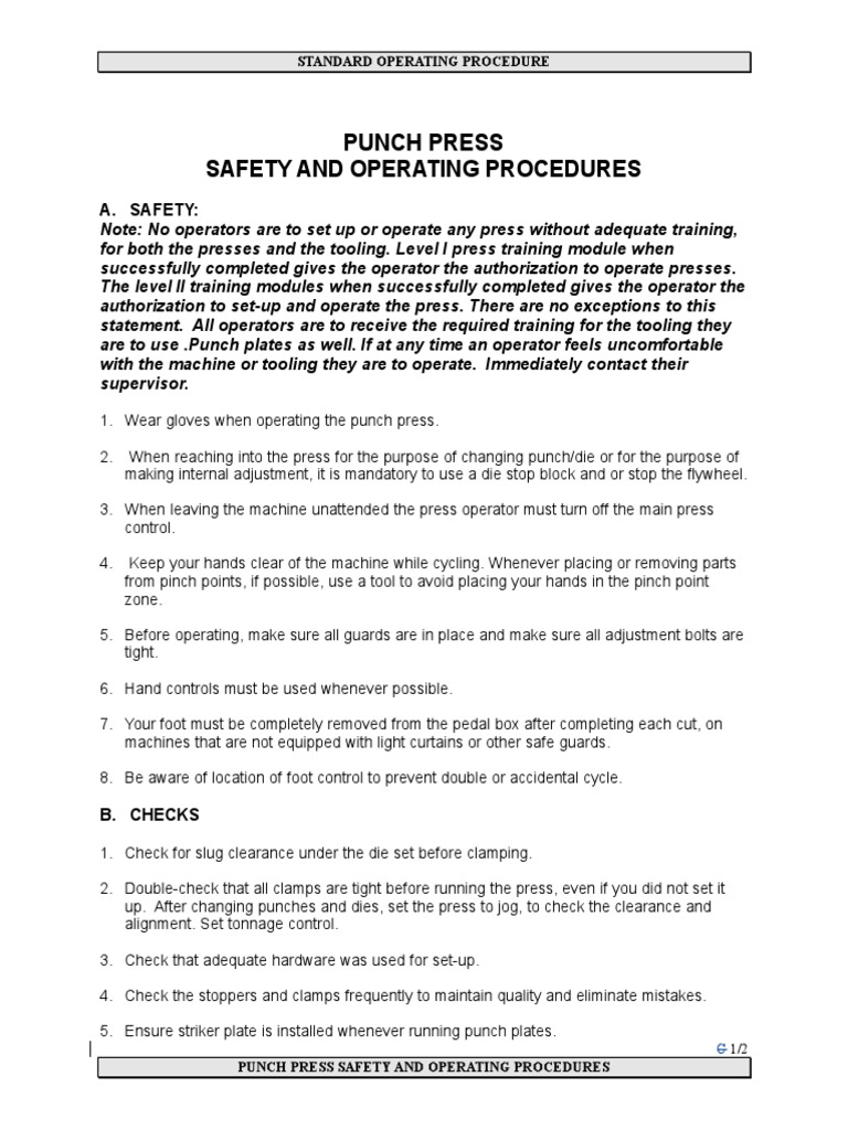 Punch Press Safety Procedures | PDF | Manufactured Goods