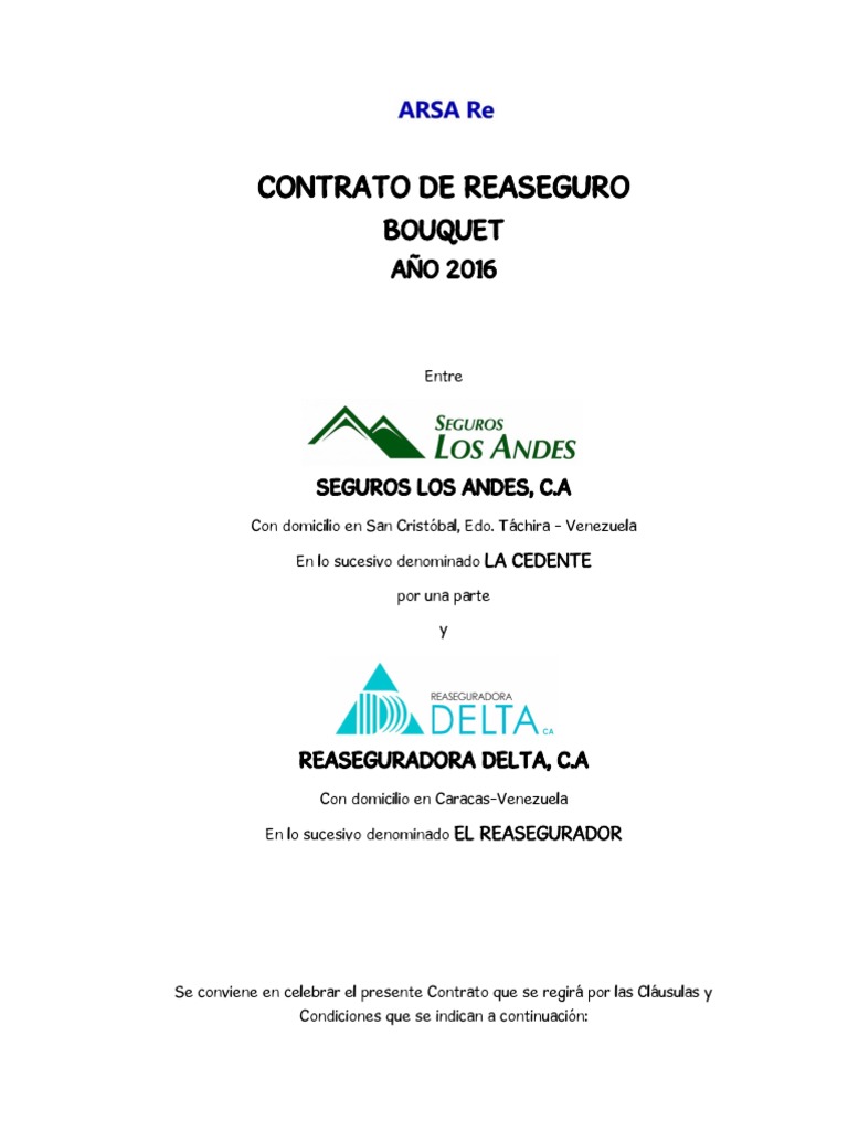 Contrato de Reaseguro: Cláusulas y Condiciones | PDF | Póliza de seguros | Reaseguro