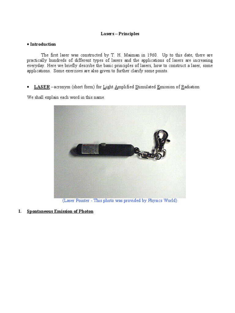 Lasers - Principles: (Laser Pointer - This Photo Was Provided by ...