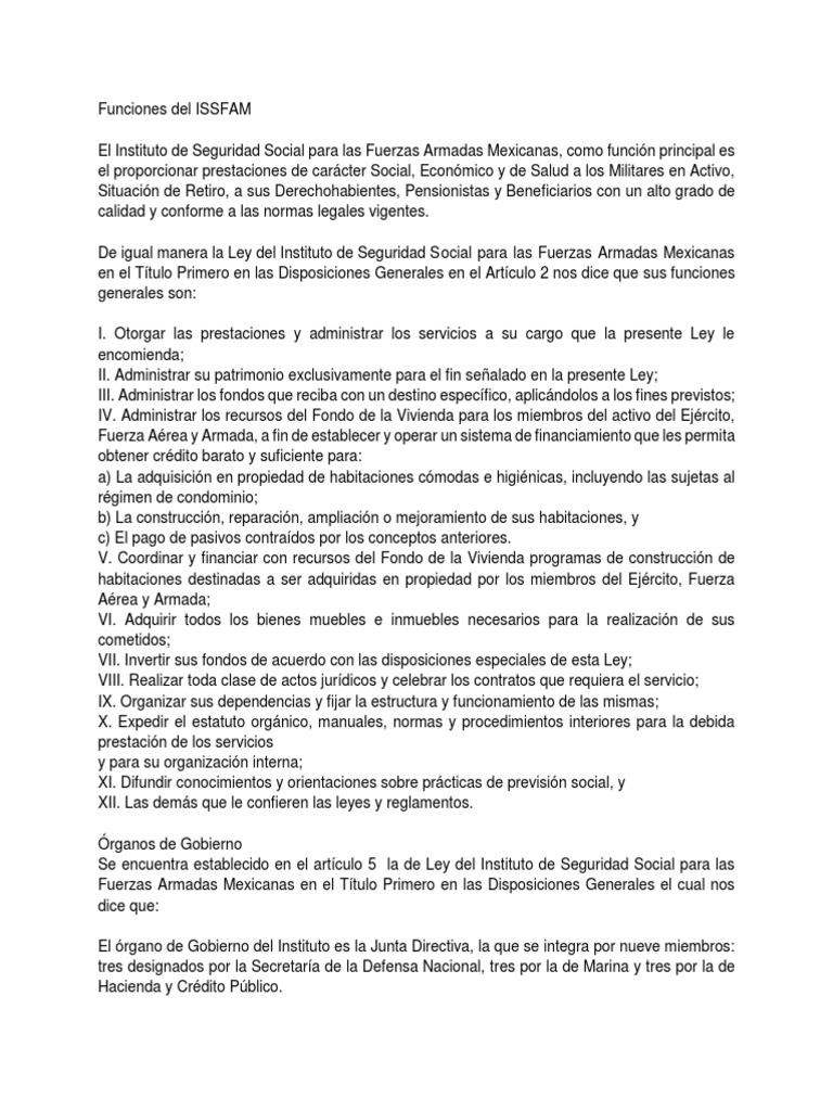 Funciones y Beneficios del ISSFAM | PDF | Politica de mexico | Condominio