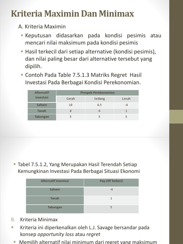 Kriteria Maximin dan Minimax dalam Keputusan | PDF | Bisnis ...