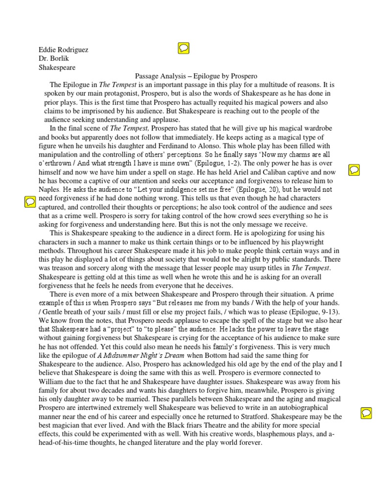 EP-tcss-Passage Analysis - Epilogue Tempest | PDF | The Tempest