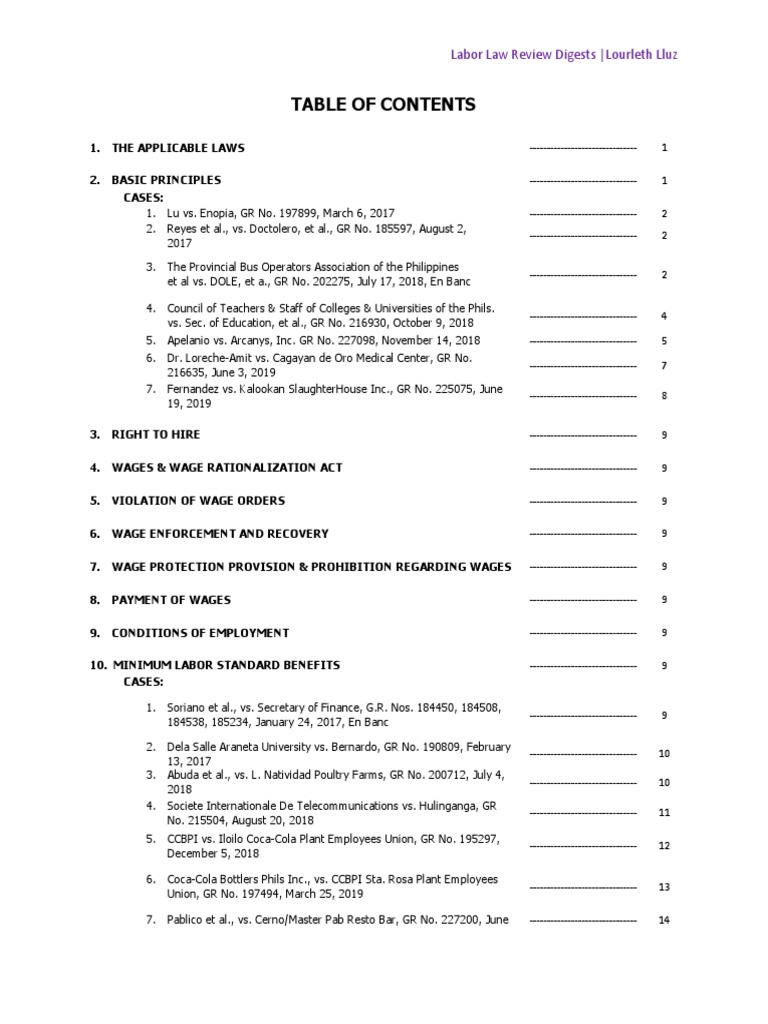 Cover Page and Table of Contents | PDF | Employment | Labor