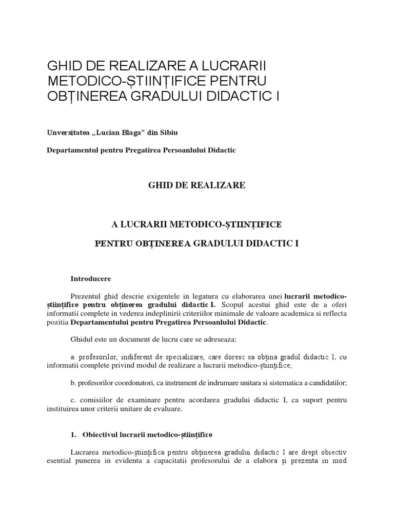 GHID de Realizare A Lucrarii Grad Didactic 1 | PDF